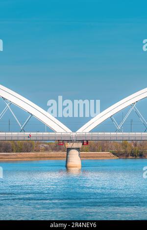 Zezelj bridge, a tied-arch bridge on Danube river in Novi Sad ...