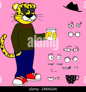 leopard cartoon expressions pack collection in vector format Stock ...