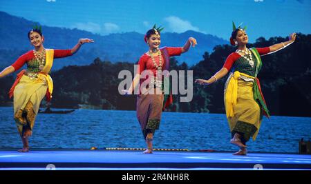 A stage show and tribe dancing performance during a ceremony ‘Sports ...