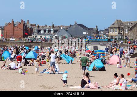 Troon, UK. 29th May, 2023. Sunny weather attracted people to Troon ...