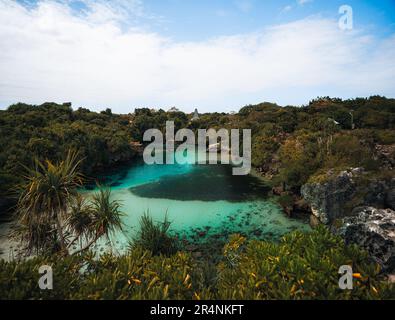 Waikuri Sumba lagoon in Indonesia, surrounded with rock cliff and ...