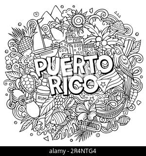 Puerto Rico cartoon vector doodle designs set. Colorful detailed compositions with lot of puerto ...