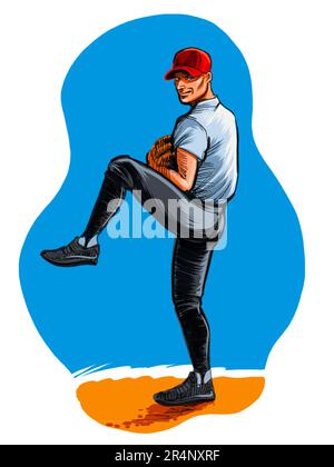 Baseball player throwing a ball. Ink black and white drawing Stock ...
