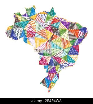 Brazil map hand drawn sketch. Vector concept illustration flag, childrens drawing, scribble map ...