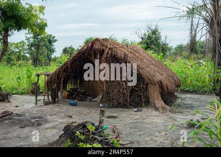A grass and wood hut in an IDP refugee camp DR Congo Stock Photo - Alamy