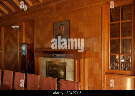 Portrait of Joseph Stalin above the mantlepiece in the dining room of ...