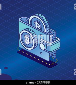 bitcoin token line icon, outline symbol, vector illustration, concept ...