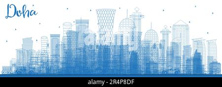 Qatar, Doha outline city skyline, linear illustration, banner, travel ...