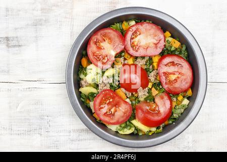 Traditional tomato, fish and cheese casserole. Italian healthy food ...