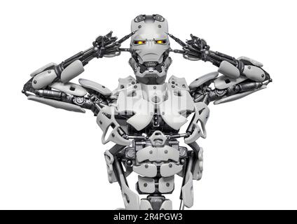 cyborg doing a peace and love pose, 3d illustration Stock Photo - Alamy