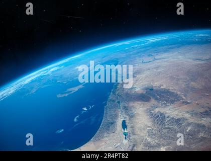 Beautiful blue planet Earth observation from the outer space. View of ...