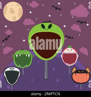 Head Monster Set in Field and Night. Big Creepy Bat Head, Scream ...
