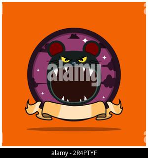 Vintage Monster Head Circle Label With Creepy Gnome Design. Vector and ...