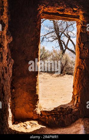 Replica of ancient Puebloan stone & mud block home; Anasazi State Park ...