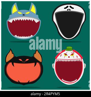 Four Halloween Character Head and Open Mouth. Pumpkin, Frankenstein ...