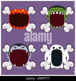 Cartoon Mascot of Halloween Frankenstein On Night. Vector and ...