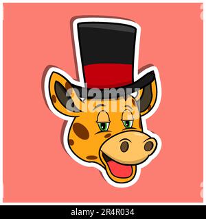 Animal Face Sticker With Giraffe Wearing Graduate Hat. Character Design ...