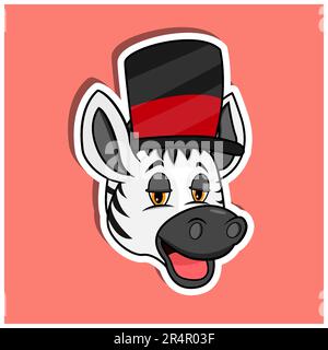 Animal Face Sticker With Zebra Wearing Graduate Hat. Character Design ...