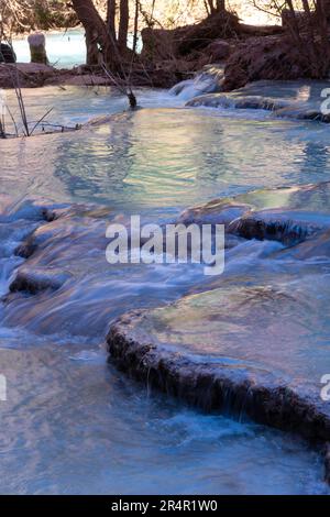 The travertine terraces below Havasu Falls. Supai, Arizona, USA Stock ...