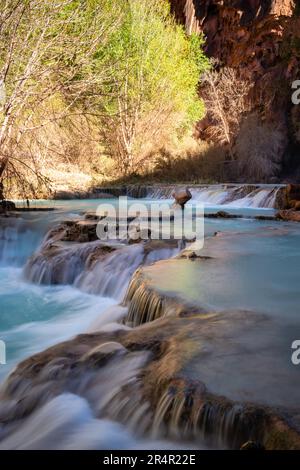 The travertine terraces below Havasu Falls. Supai, Arizona, USA Stock ...