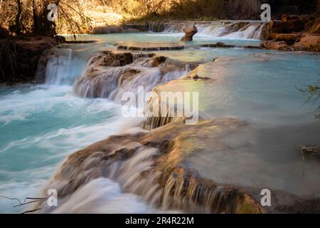 The travertine terraces below Havasu Falls. Supai, Arizona, USA Stock ...