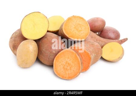 Different types of fresh potatoes on white background Stock Photo - Alamy