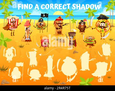 Pirate shadow matching activity. Treasure island hunt puzzle with cute ...