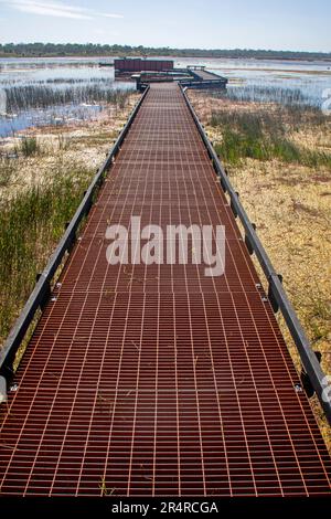 Metal walkway at the Tae Rak Agricultural Centre on Lake Condah, part ...