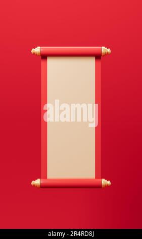 Red empty opening scroll on the red background, Spring Festival theme ...