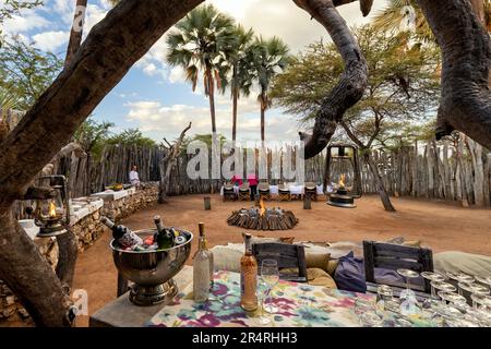 Outdoor dining in the boma at Onguma Game Reserve, Namibia, Africa ...