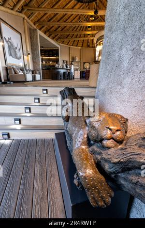 Beautiful bronze leopard sculpture at entrance of Onguma Camp Kala ...