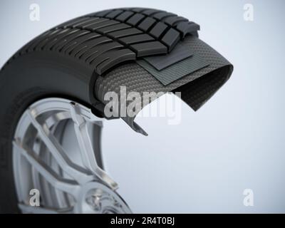 Illustration showing inner structure of car tyre and wheel on gray ...