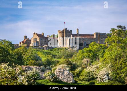 View of Lympne Castle and the ruins of the Roman Stutfall castle near ...