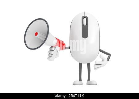 Megaphone with computer mouse. 3D rendering isolated on white background Stock Photo - Alamy