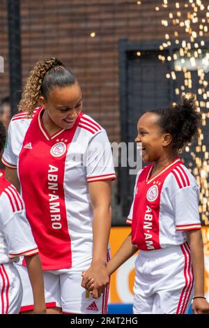 Chasity Grant (15) of Ajax Vrouwen pictured during a female soccer game between Ajax Amsterdam ...