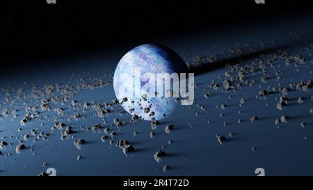 Planet Pandora surrounded asteroid belt, rings wreckage of destroyed ...
