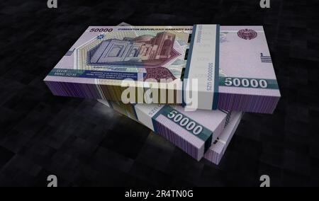 Uzbekistan money Uzbek Sum money pack 3d illustration. 50000 UZS ...