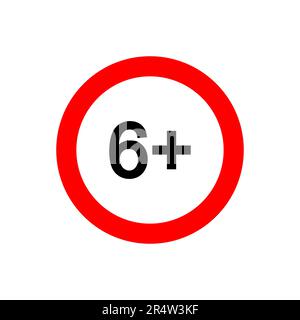 Six plus icon. Number 6 in circle isolated on white background. Age ...