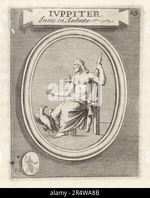 Statue of the Roman god Jove or Jupiter, seated on an eagle throne ...