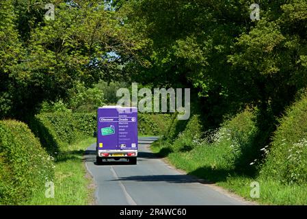 Ocado delivery van on single track Breighton Road, East Yorkshire ...