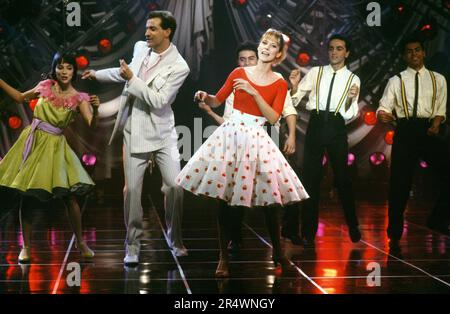 French TV presenter Dorothée on the set of the TV variety show ...