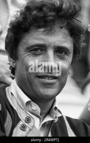 Portrait of French singer Sacha Distel in the stands of Roland Garros ...