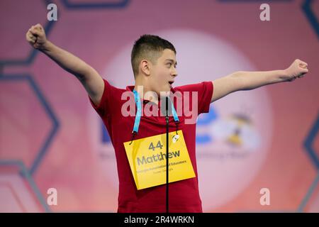 Matthew Baber, 13, from Peachtree City, Ga., reacts as he competes ...