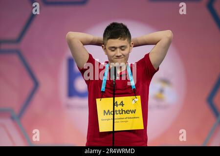Matthew Baber, 13, from Peachtree City, Ga., reacts as he competes ...