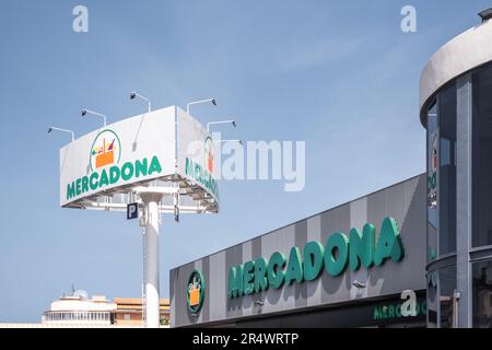Albir, Spain - May 27, 2023: Mercadona store supermarket logo signboard ...
