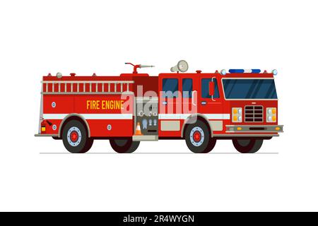 Fire engine truck isometric side front view. Firetruck car with alarm ...