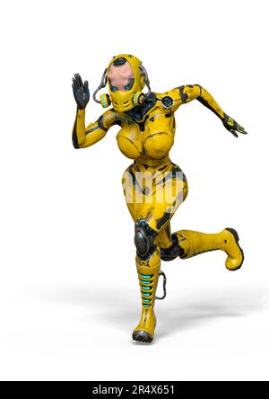 super gynoid is running in action, 3d illustration Stock Photo - Alamy