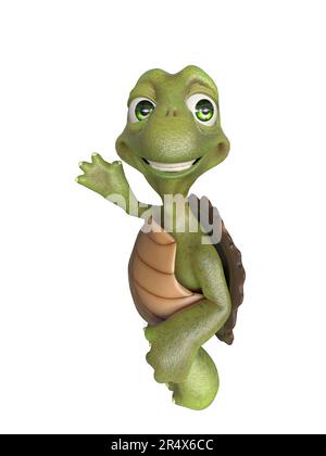 turtle cartoon doing yoga saying hi side view, 3d illustration Stock ...