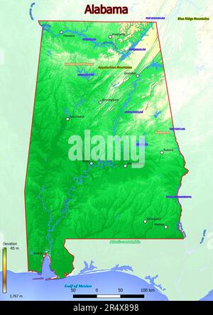 Physical map of Tennessee with mountains, plains, bridges, rivers ...