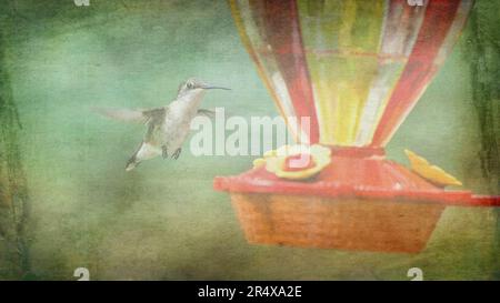 Tiny Hummingbird in flight at the backyard feeder for graphic resources ...
